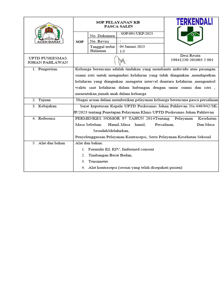 Sop KB Pasca Salin | PDF