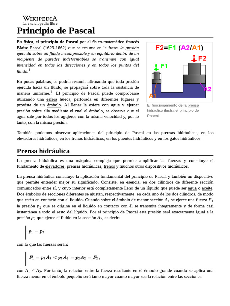 Principio de Pascal | PDF | Ingeniería mecánica | Física Aplicada e Interdisciplinaria