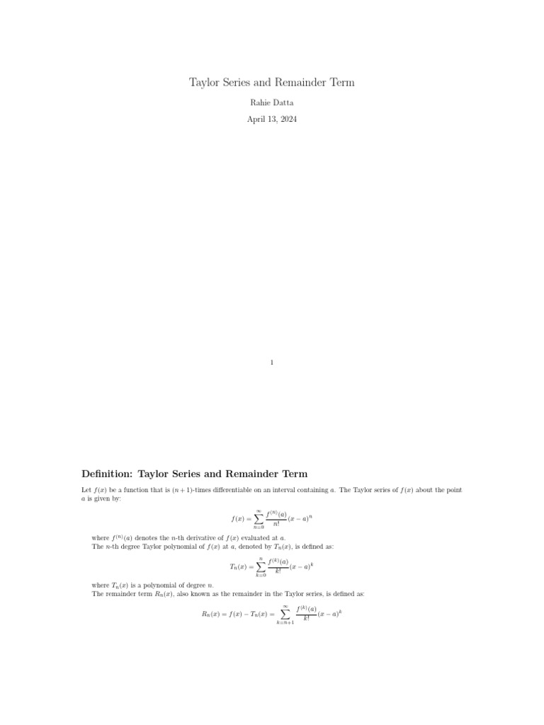 Taylor Series and Remainder Theorem | PDF | Function (Mathematics ... Taylor Series and Remainder Theorem | PDF | Function (Mathematics ...