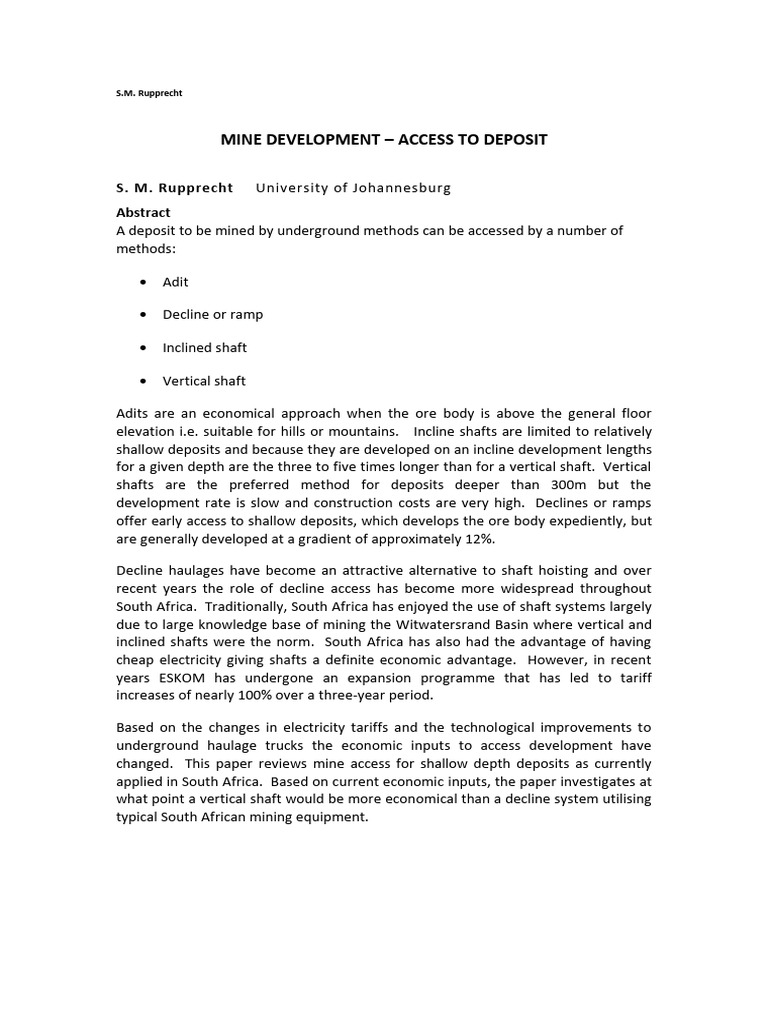 MINE DEVELOPMENT – ACCESS TO DEPOSIT | PDF | Mining