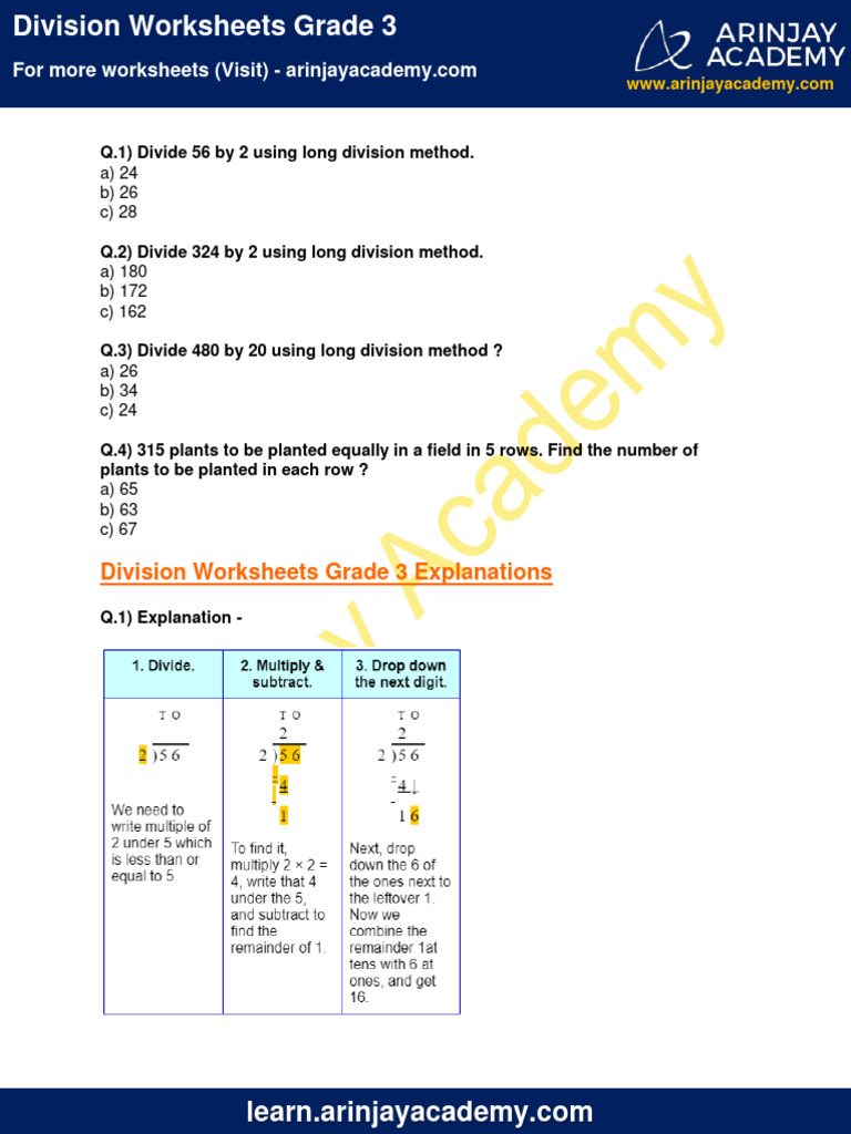 Division Worksheets Grade 3 | PDF