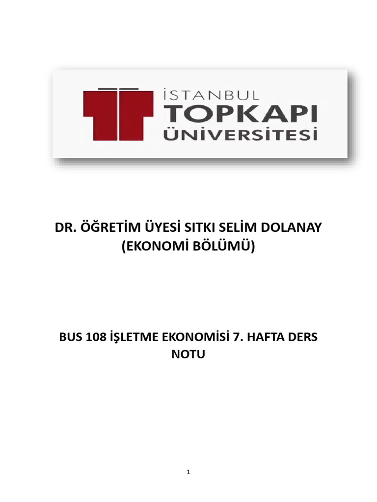 Isletme Ekonomisi Ders Notu 7 HaftaR1 | PDF