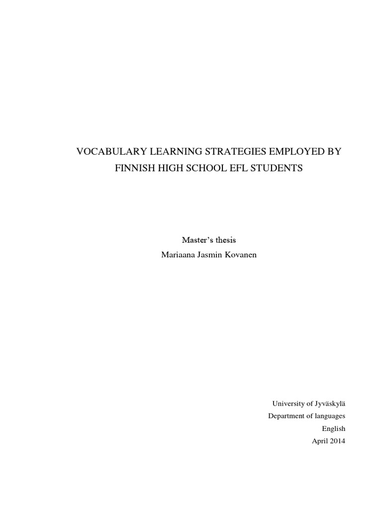 Vocabulary Learning Strategies Employed by Finnish High School Efl ... Vocabulary Learning Strategies Employed by Finnish High School Efl ...