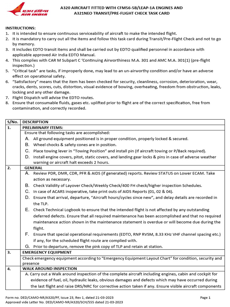 Transit Card A320 A321 NEO Transit Task Card Issue 23 - Rev 1 - 21-Mar ...