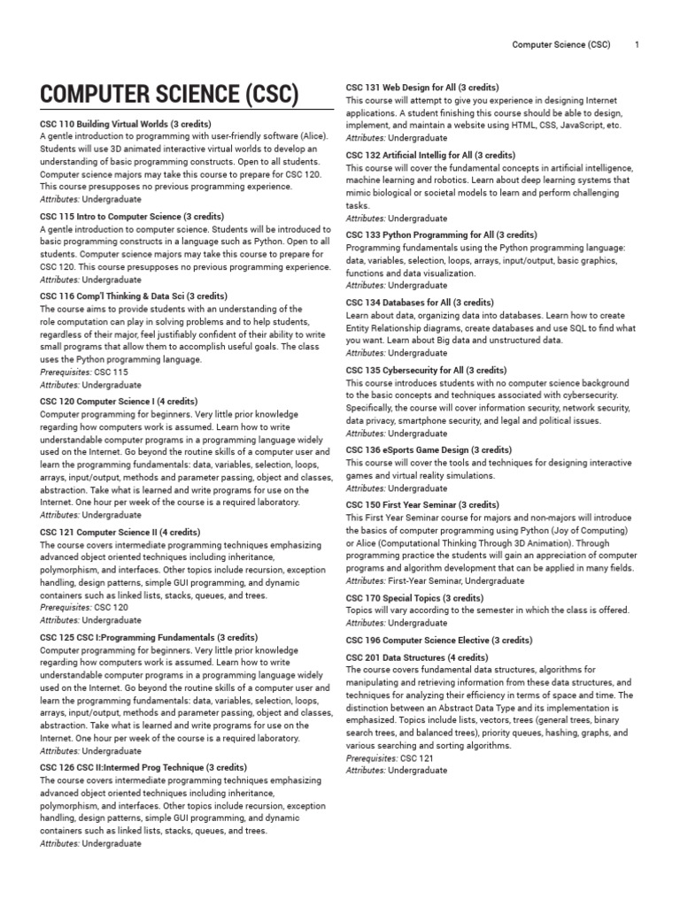 Computer Science Csc Pdf Databases Computer Programming 