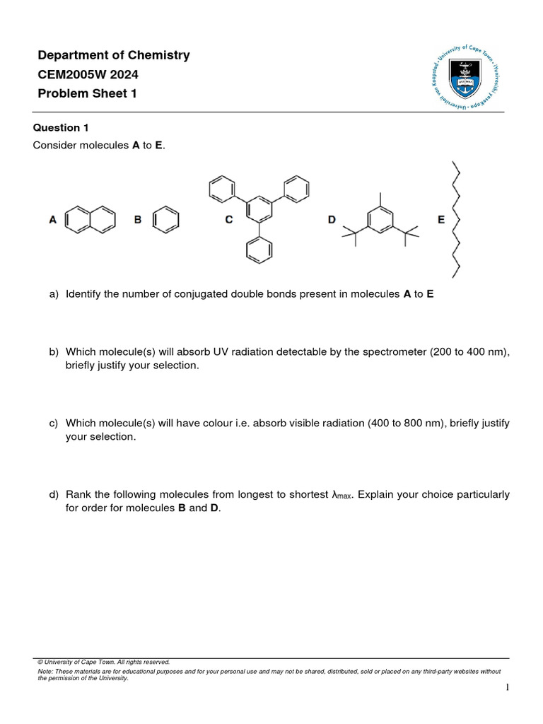 CEM2005W 2024 - Problem Sheet 1 | PDF | Infrared Spectroscopy ... CEM2005W 2024 - Problem Sheet 1 | PDF | Infrared Spectroscopy ...