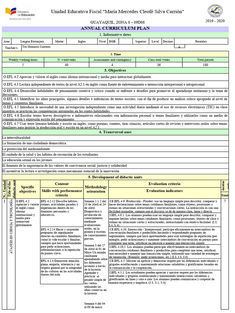 Planificación De Inglés De Décimo Egb Pdf Aprendizaje Tecnología