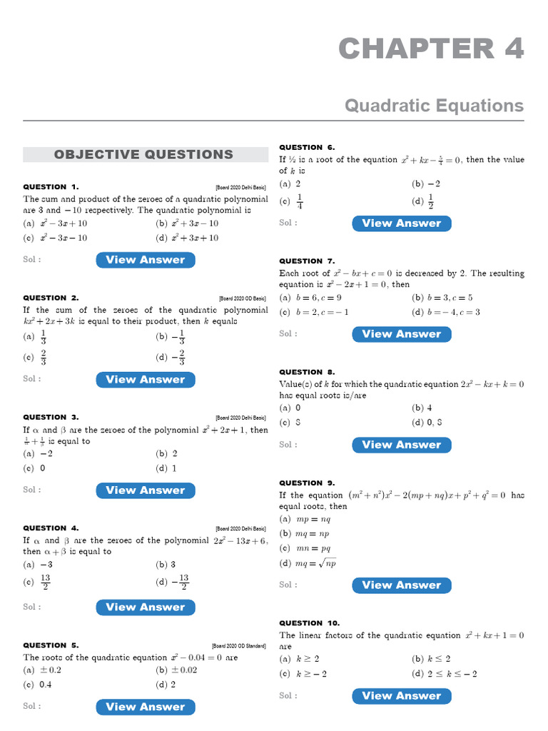 Quadratic Equations: Key Questions | PDF | Quadratic Equation | Zero Of ...