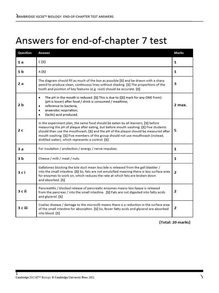 Igcse Biology 4ed TR Eoc Test Answers 7 | PDF | Bile | Small Intestine
