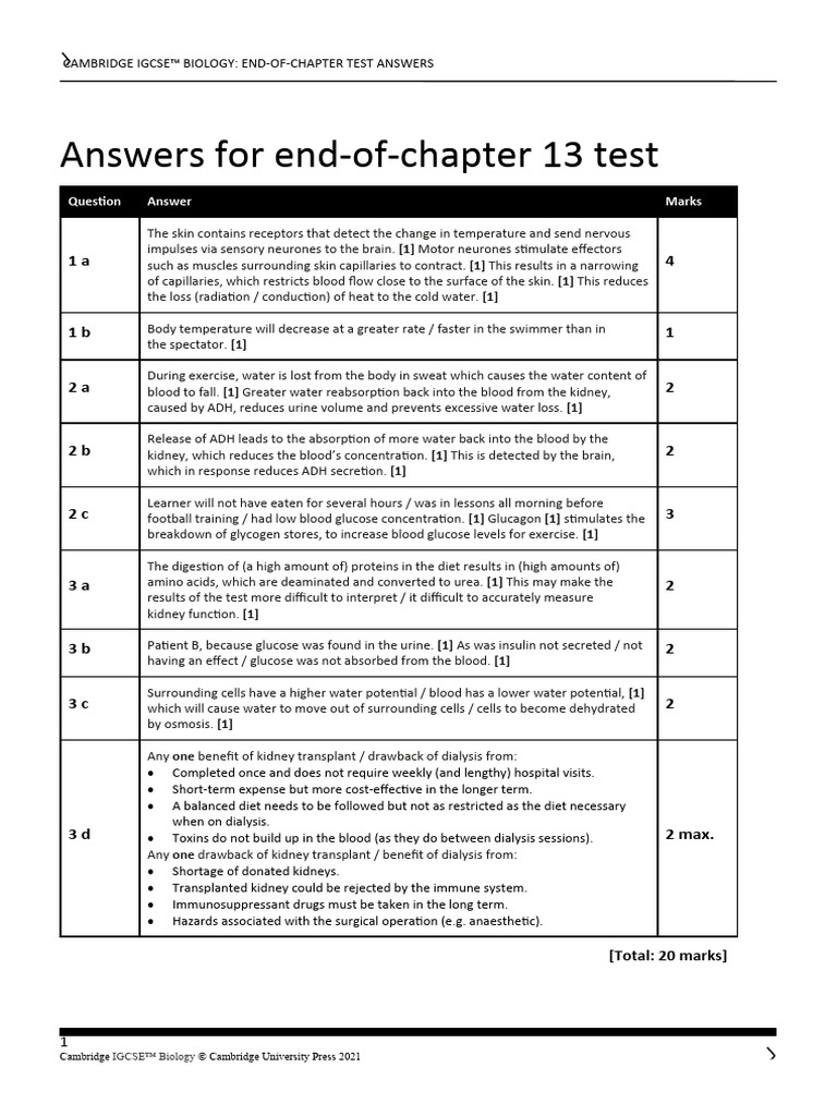 Igcse Biology 4ed TR Eoc Test Answers 13 | PDF | Kidney Transplantation ...