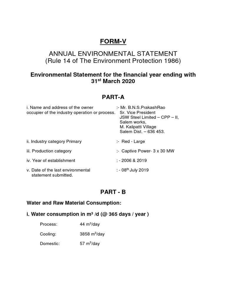 JSW Steel 2020 Environmental Statement | PDF | Waste | Waste Management
