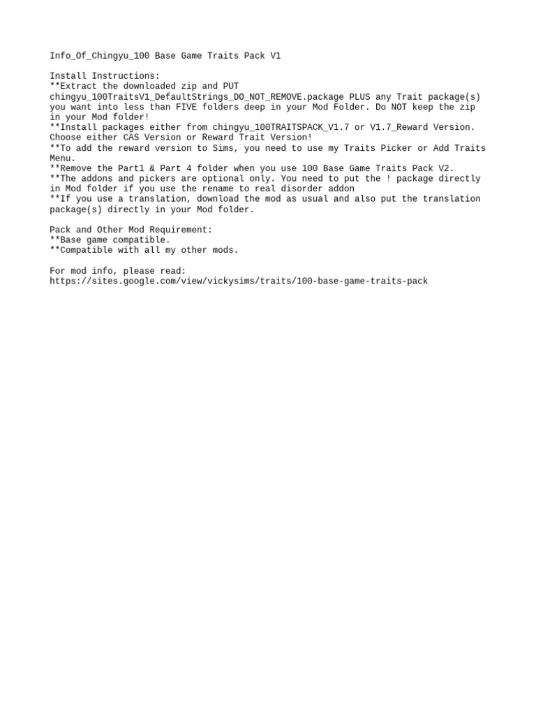 Info of 100 TRAITS V1 | PDF