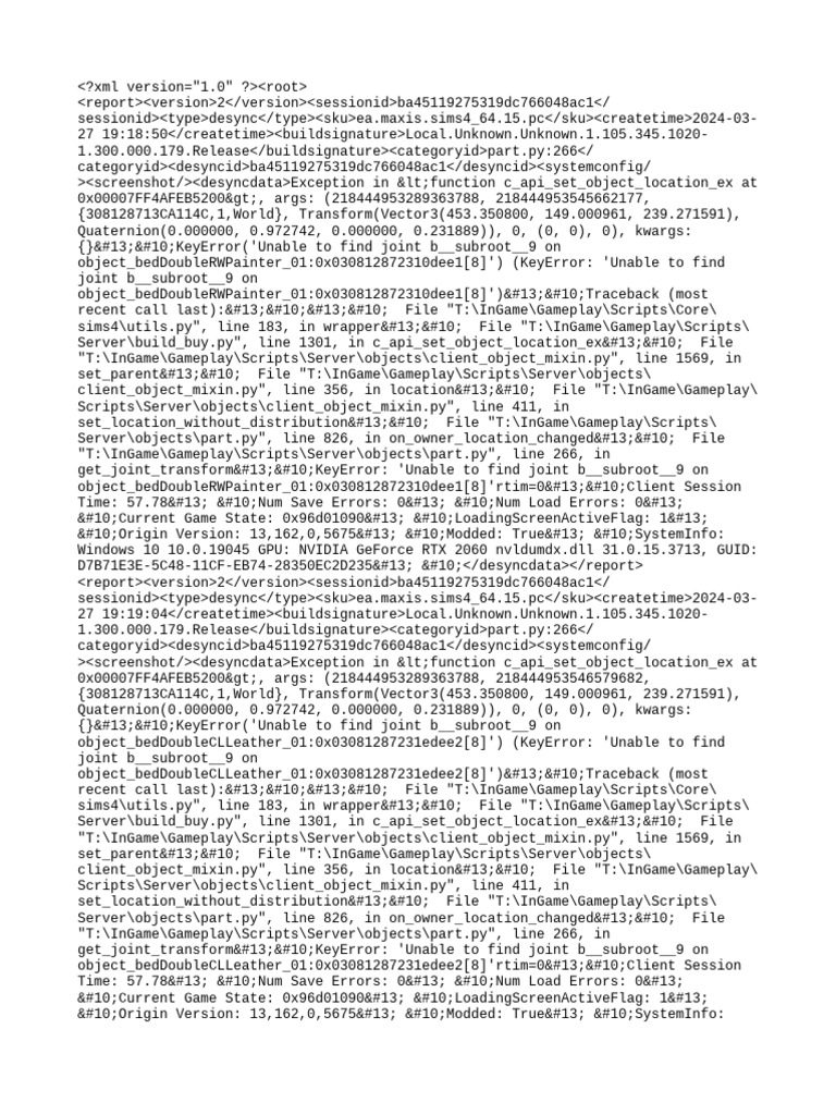 Sims 4 Desync Error Report | PDF | Graphics Processing Unit | Server (Computing)