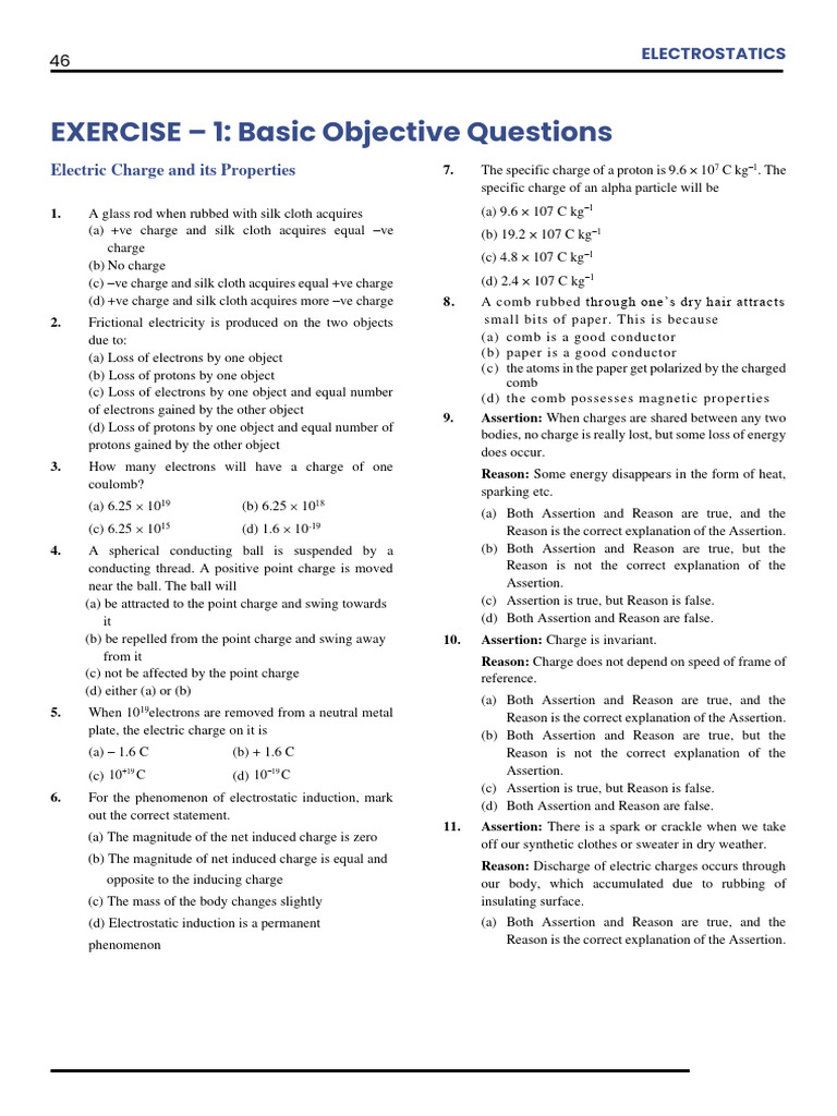 Class 12 Vedantu Physics CHP 1 Objective Questions With Solutions ...