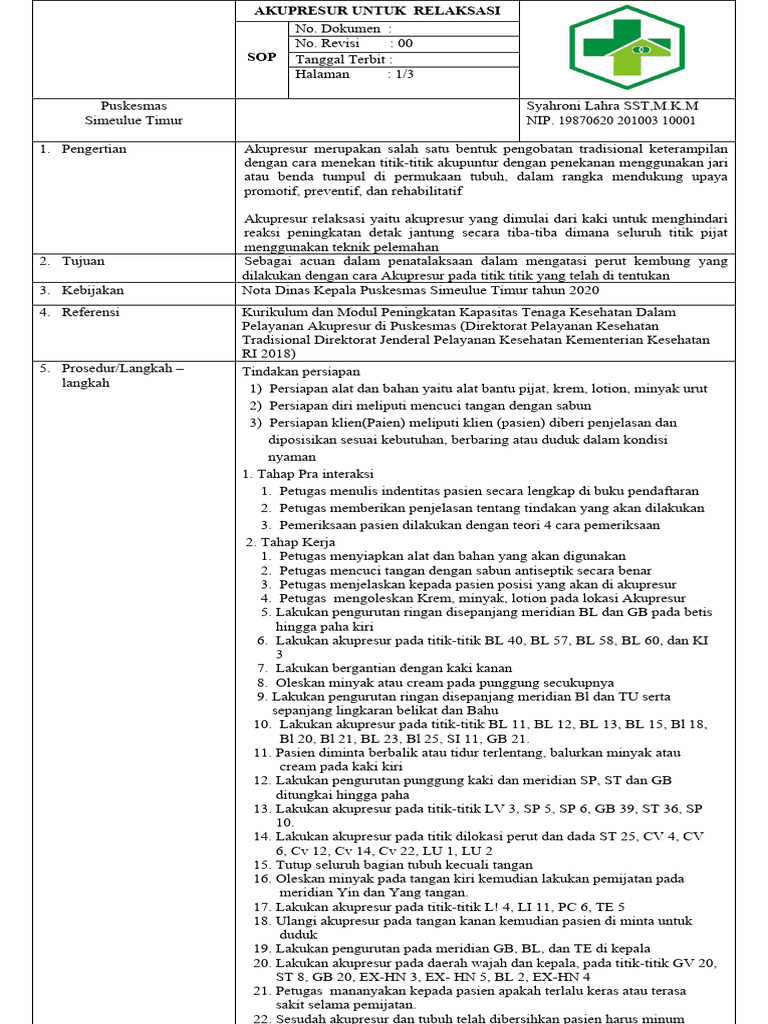 Sop Akupresur Untuk Relaksasi | PDF