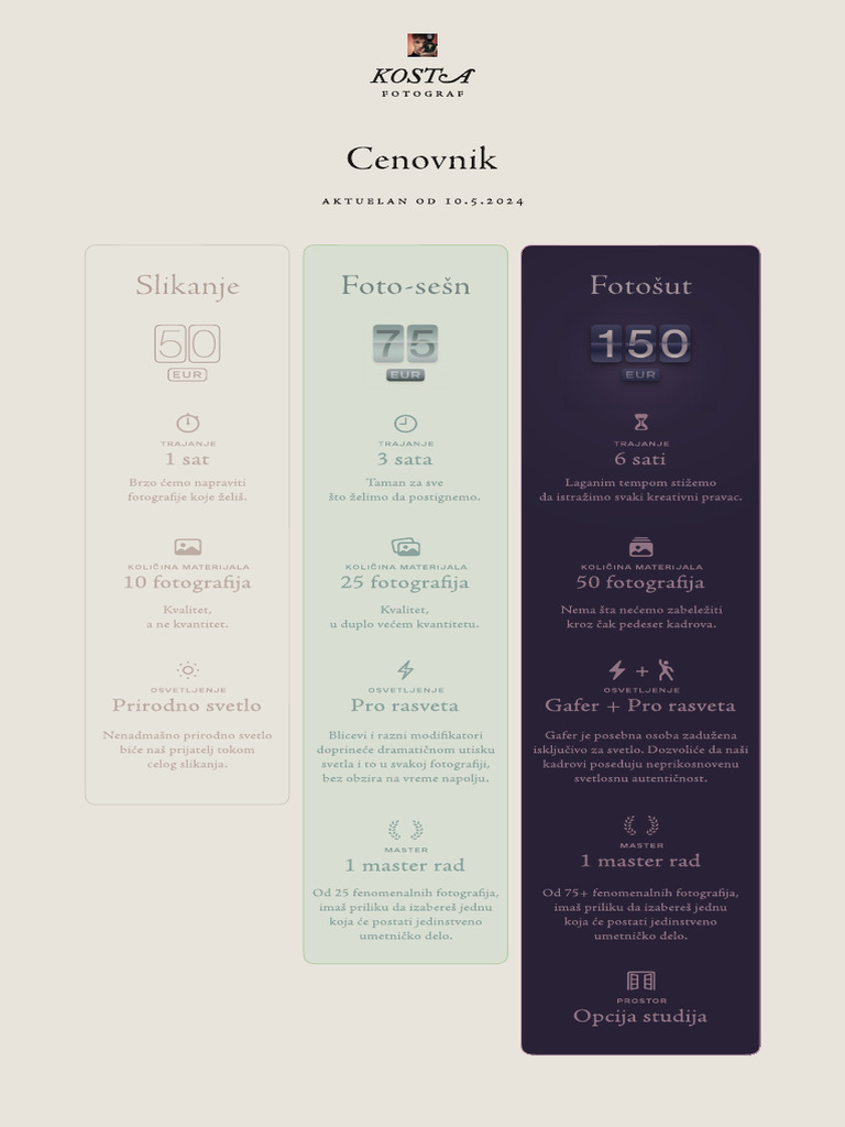 KostaFotograf Cenovnik | PDF