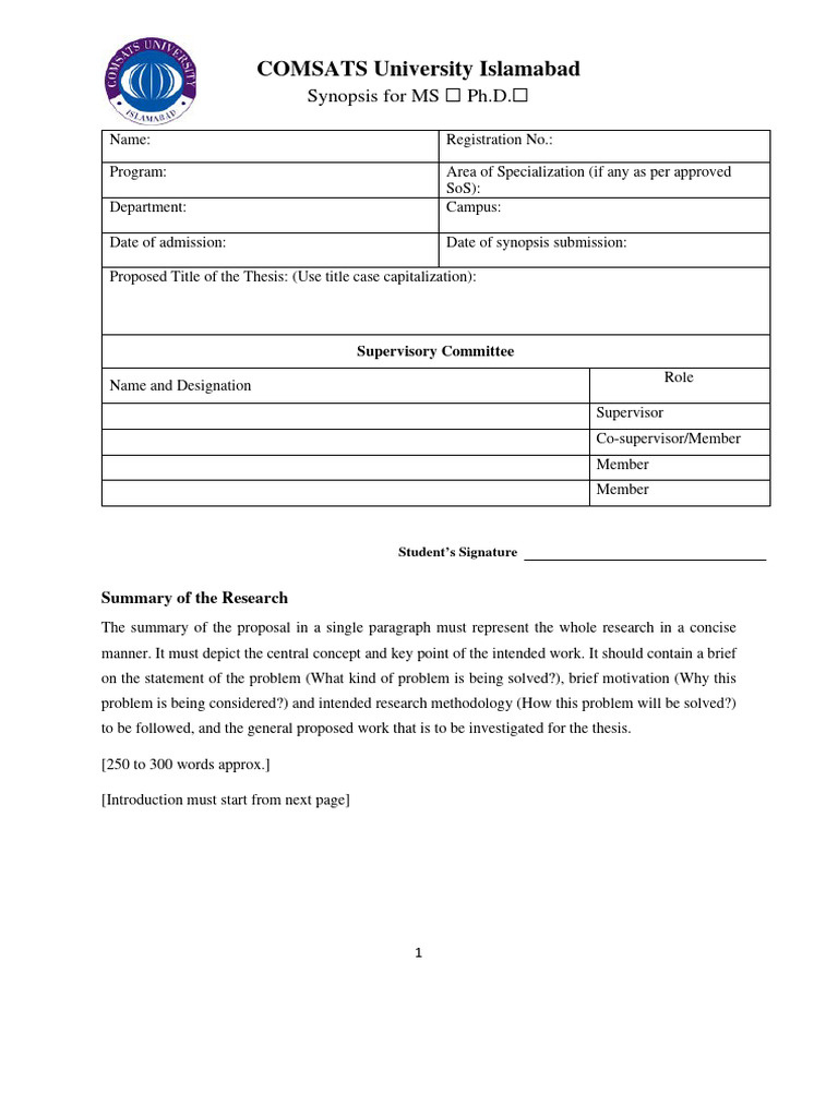 Synopsis Template (30!03!2023) | PDF | Thesis | Methodology