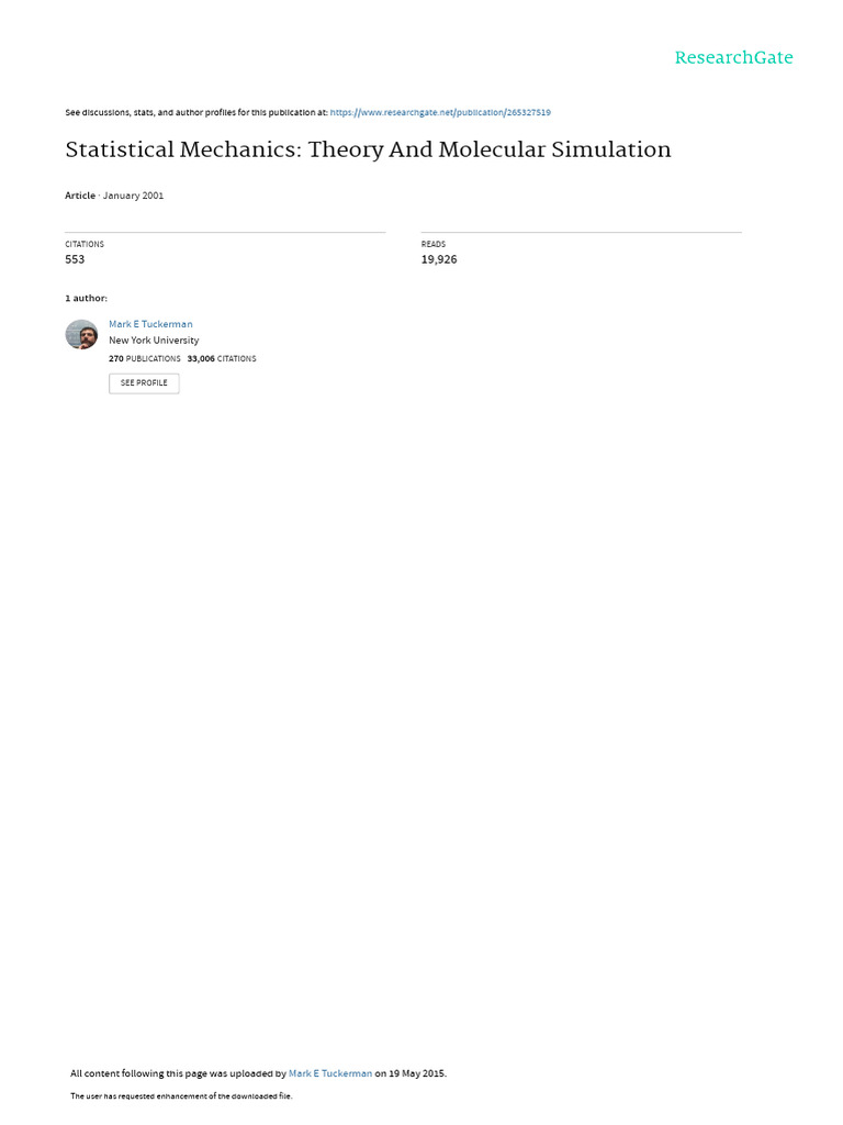 Statistical Mechanics Theory and Molecular Simulat | PDF | Statistical Mechanics | Quantum Mechanics