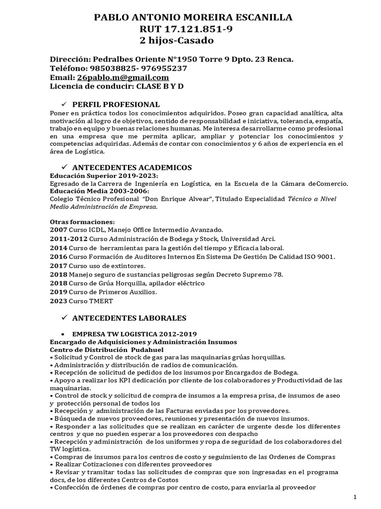 Curriculum Pablo Moreira | PDF | Business | Logística