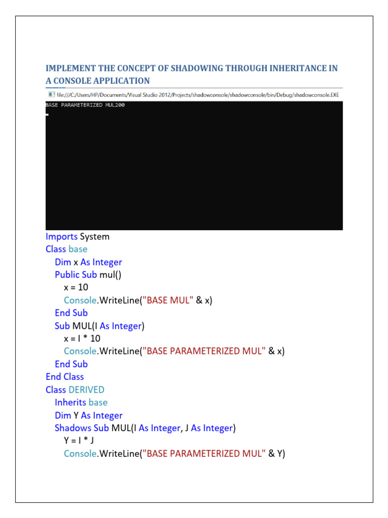 Shadowing in Inheritance Example | PDF
