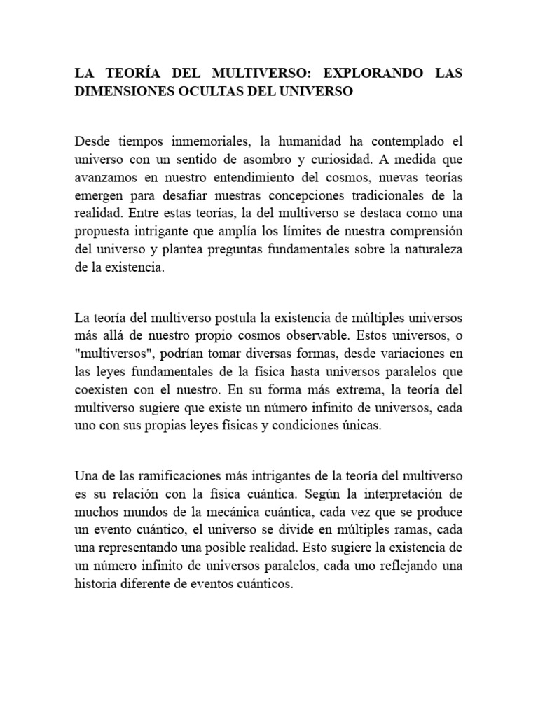 La Teoría Del Multiverso | Descargar gratis PDF | Multiverso | Teoría