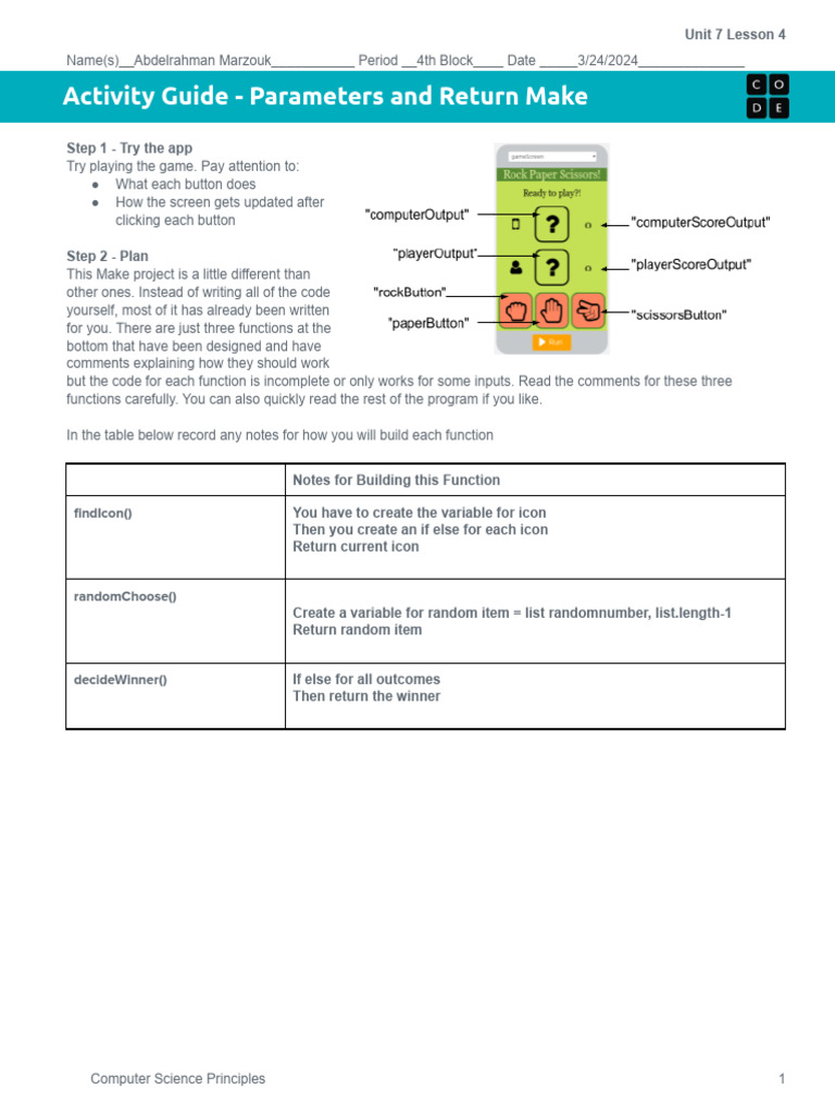 Activity Guide - Parameters and Return Make - Unit 7 Lesson 4 | PDF ... Activity Guide - Parameters and Return Make - Unit 7 Lesson 4 | PDF ...