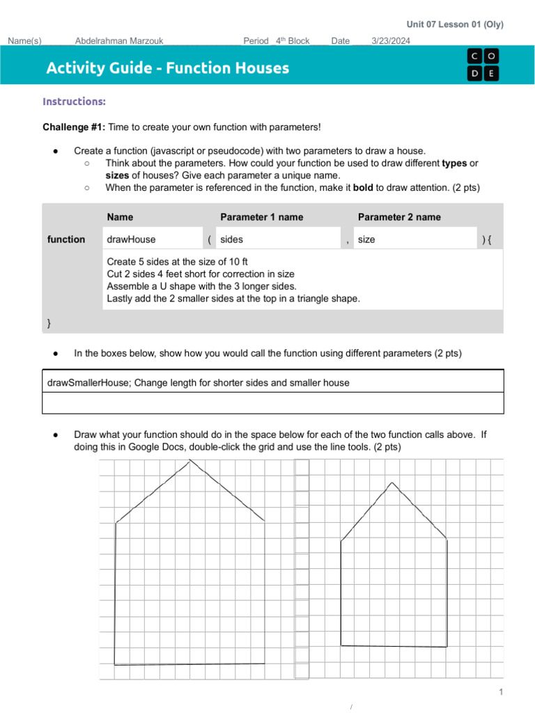 Function Houses Activity Guide | PDF | Cakes | Parameter (Computer ...