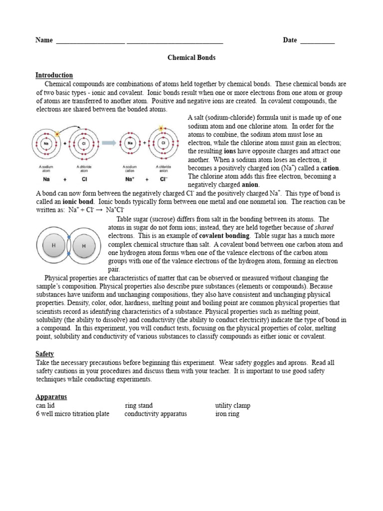 (C1) Chemical Bond Lab | Download Free PDF | Ion | Chemical Bond (C1) Chemical Bond Lab | Download Free PDF | Ion | Chemical Bond