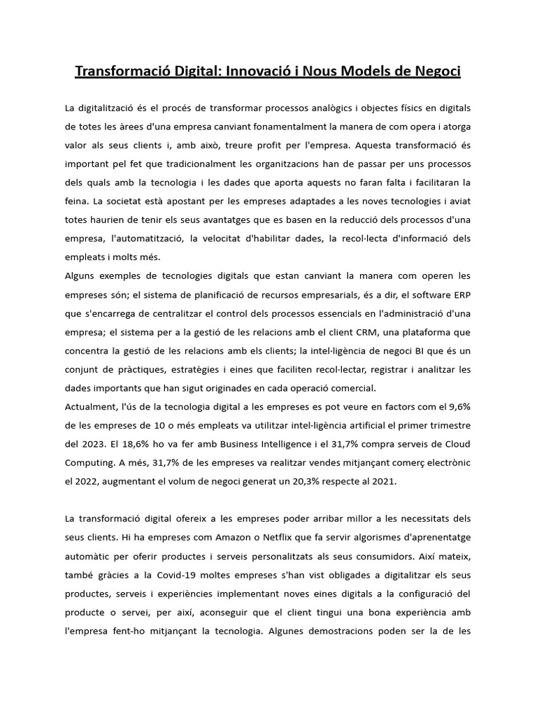 Mireia Jodar López - Activitat - Transformació Digital - Innovació I Nous Models de Negoci | PDF