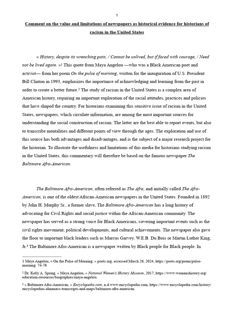 Comment On The Value and Limitations of Newspapers As Historical ...