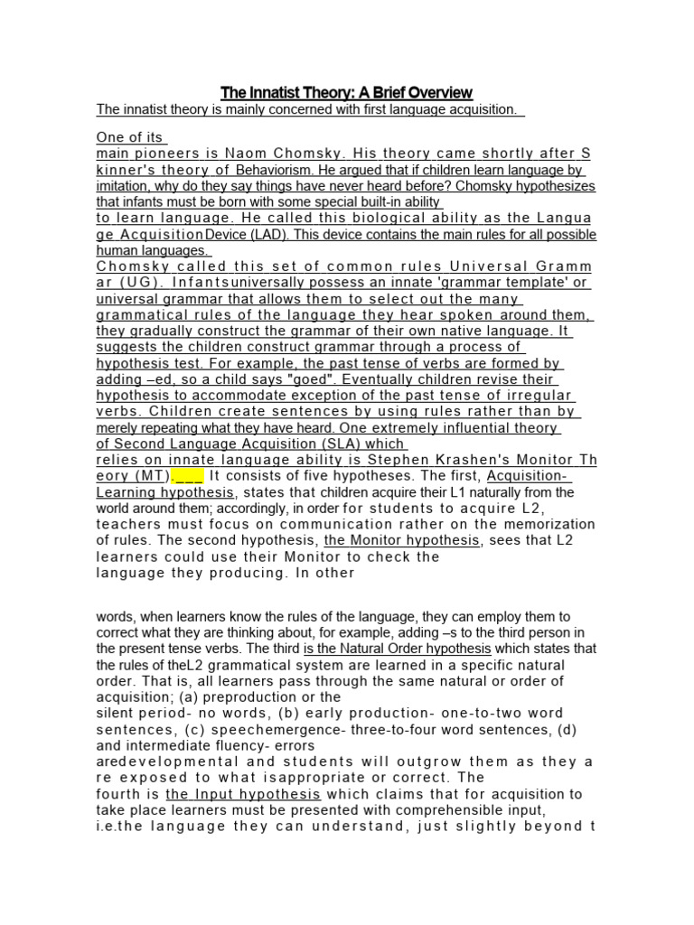 The Innatist Theory | PDF | Second Language Acquisition | Second Language