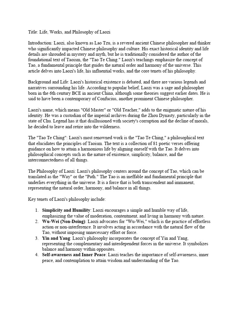 Laozi: Life, Works, and Taoist Philosophy | PDF | Laozi | Tao