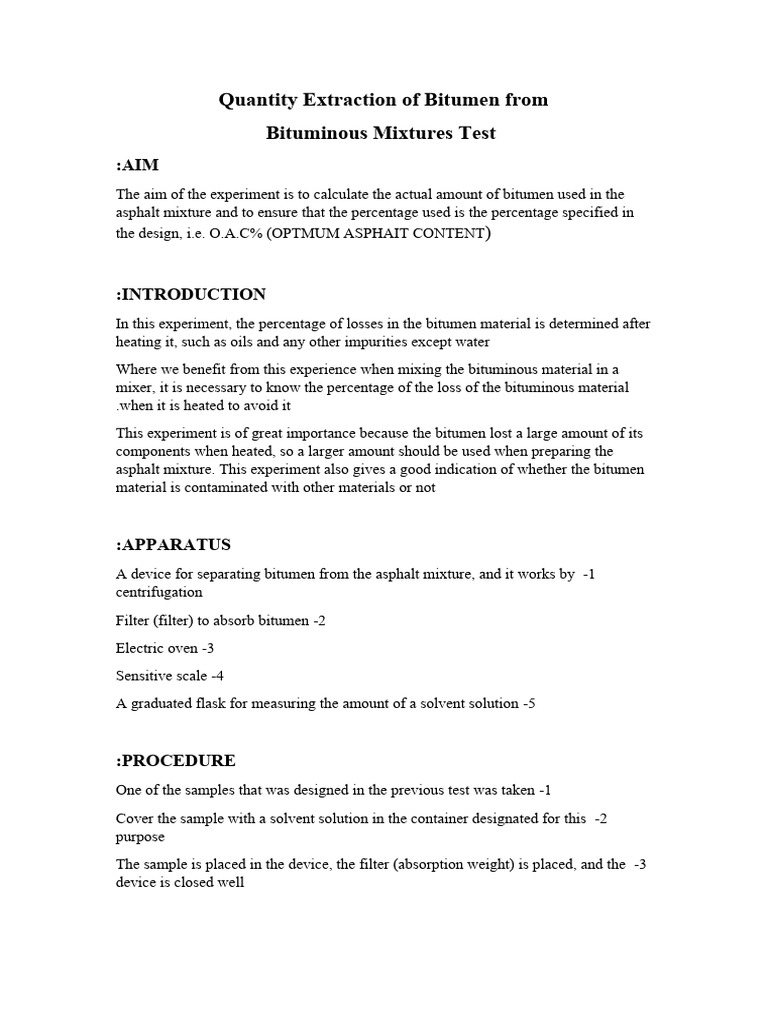 Bitumen Content Analysis in Asphalt Mixtures | PDF | Mixture | Filtration