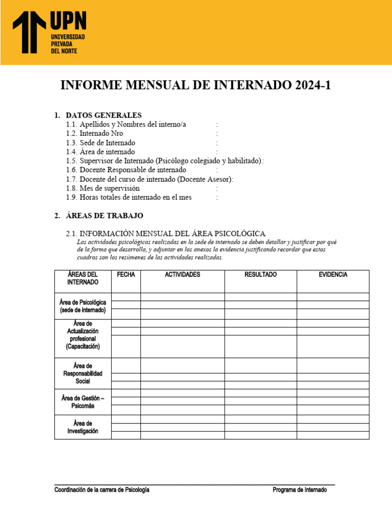 Formato de Informe Mensual de Internado 2024-1 | PDF