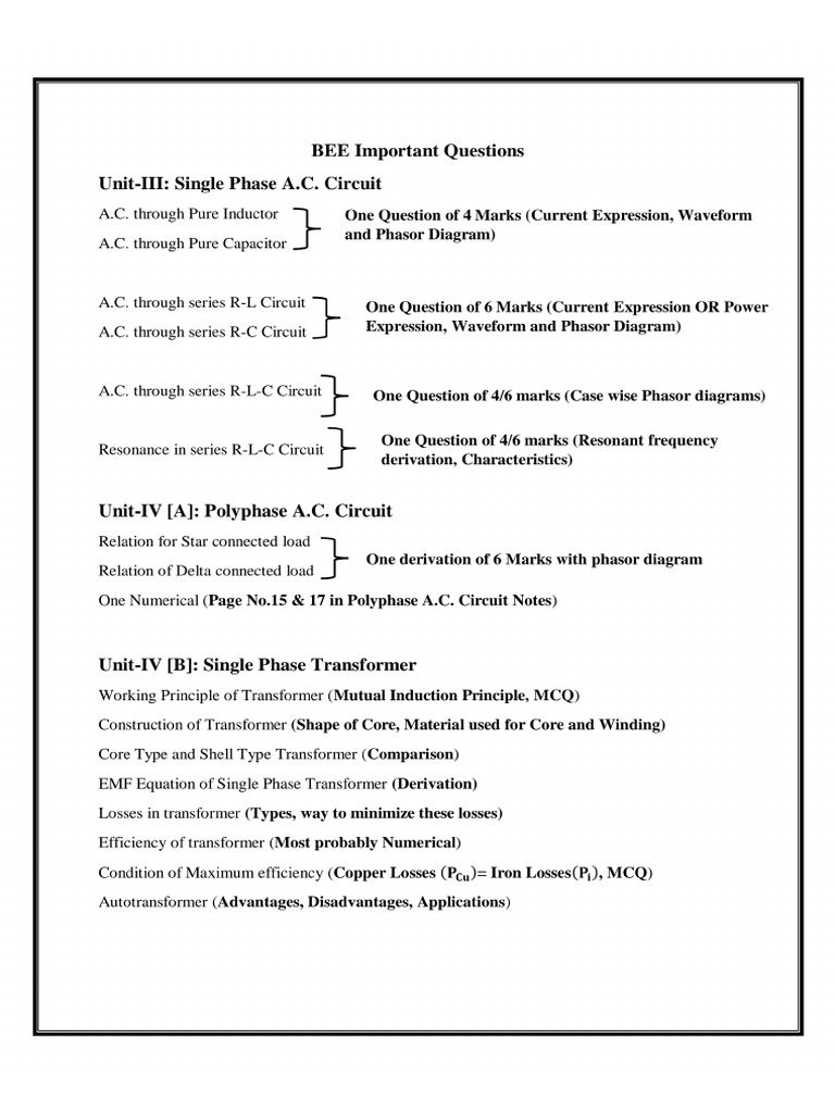 BEE Important Questions | PDF