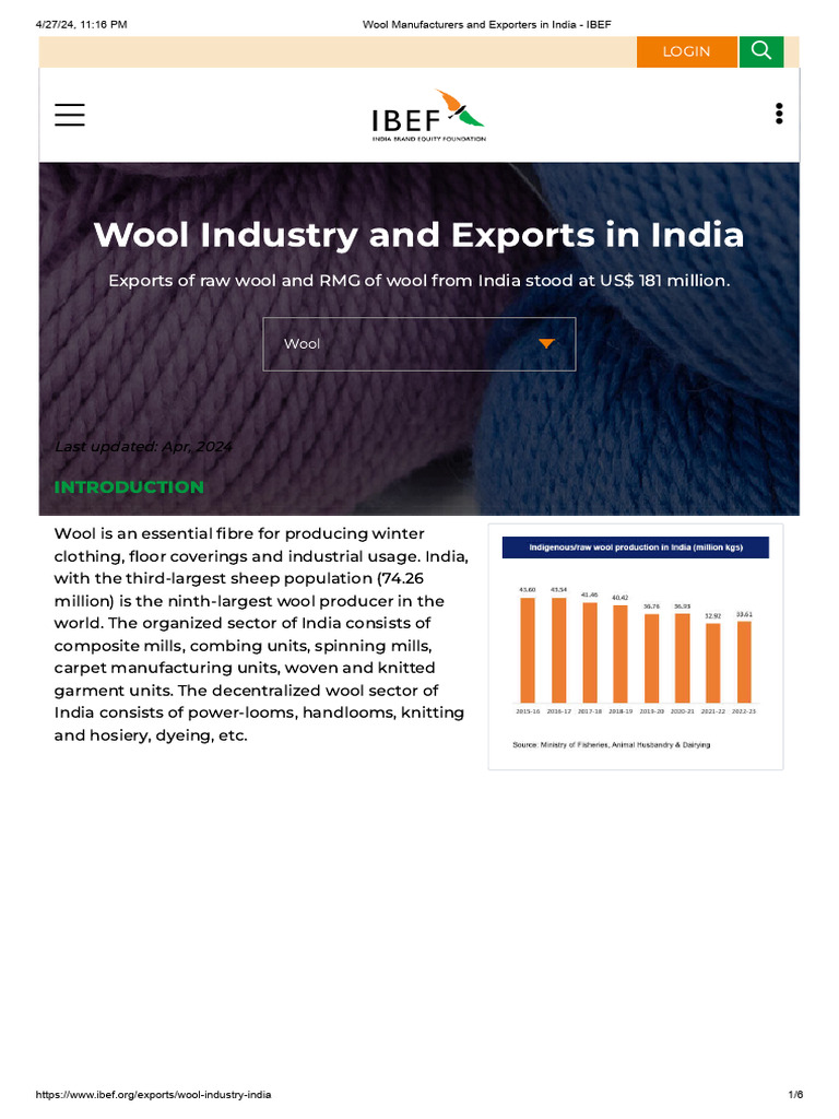 Wool Manufacturers and Exporters in India - IBEF | PDF | Wool | Textile Manufacturing
