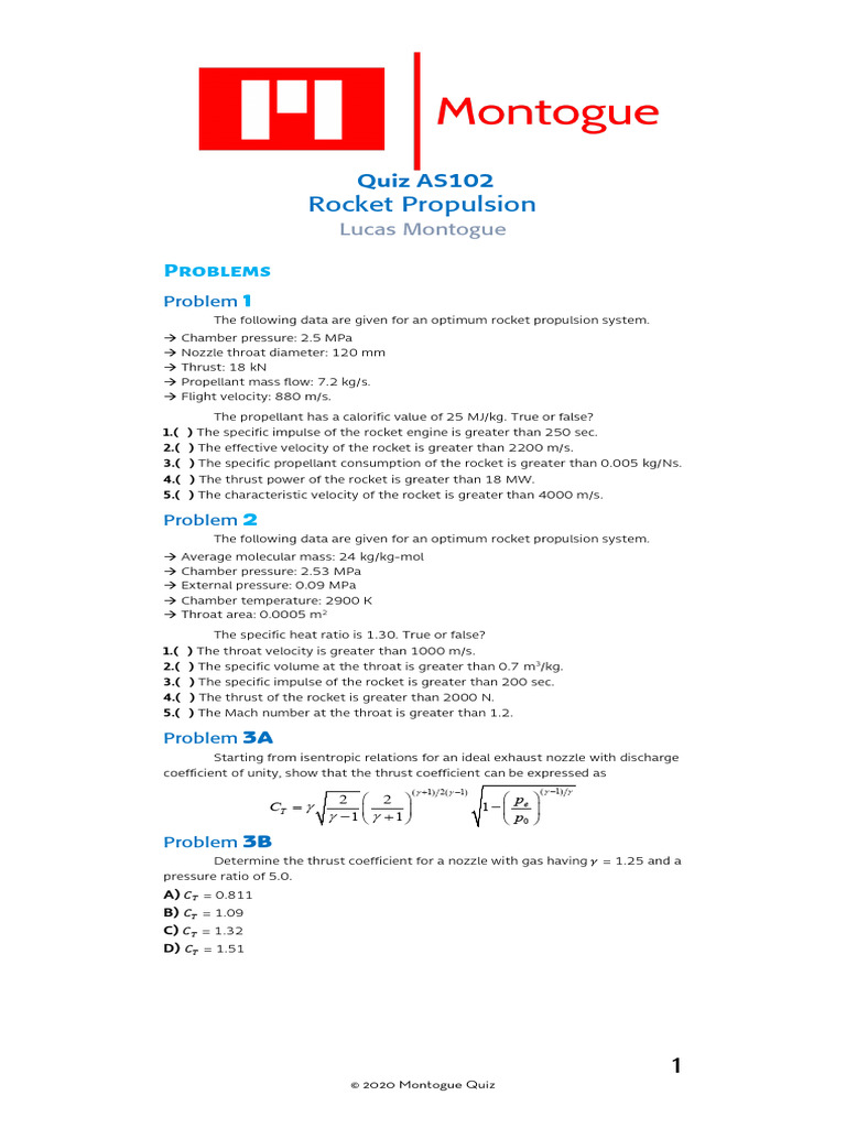 Rocket Propulsion Solved Problems | Download Free PDF | Rocket Engine | Rocket Propellant