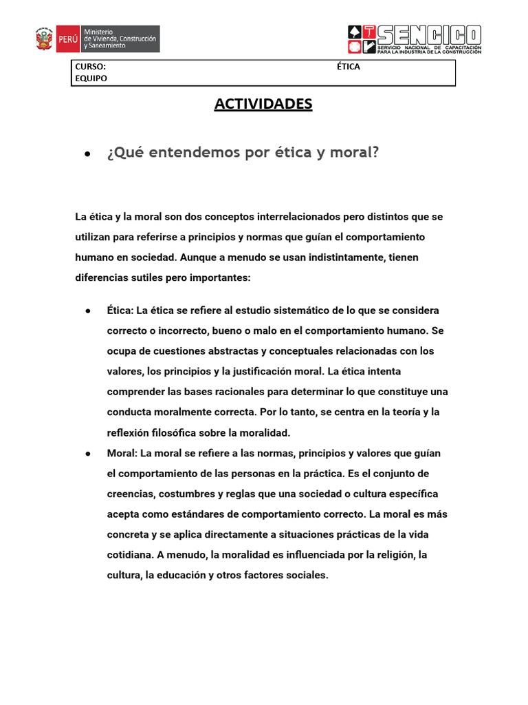 ACTIVIDADES | PDF | Moralidad | Comportamiento