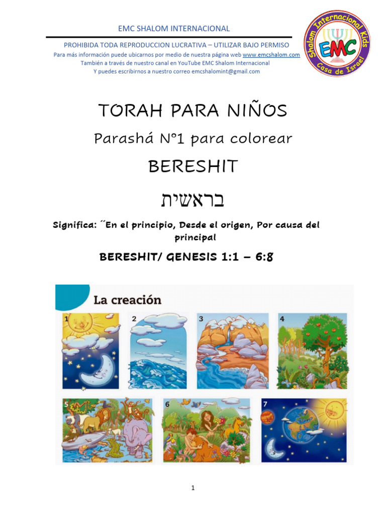 Parasha 1 Bereshit Nin - Os de 3-5 An - Os 5784 | PDF | Religión y espiritualidad