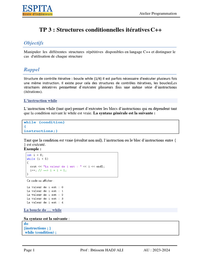 Structures itératives en C++ : Guide TP | PDF | Structure de contrôle | Génie logiciel
