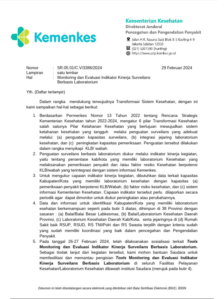 3386 Monitoring Dan Evaluasi Indikator Kinerja Surveilans Berbasis