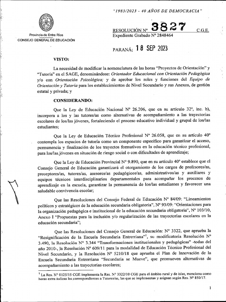 Resolucion 3827-23 Cge | PDF | Escuelas | Enseñando