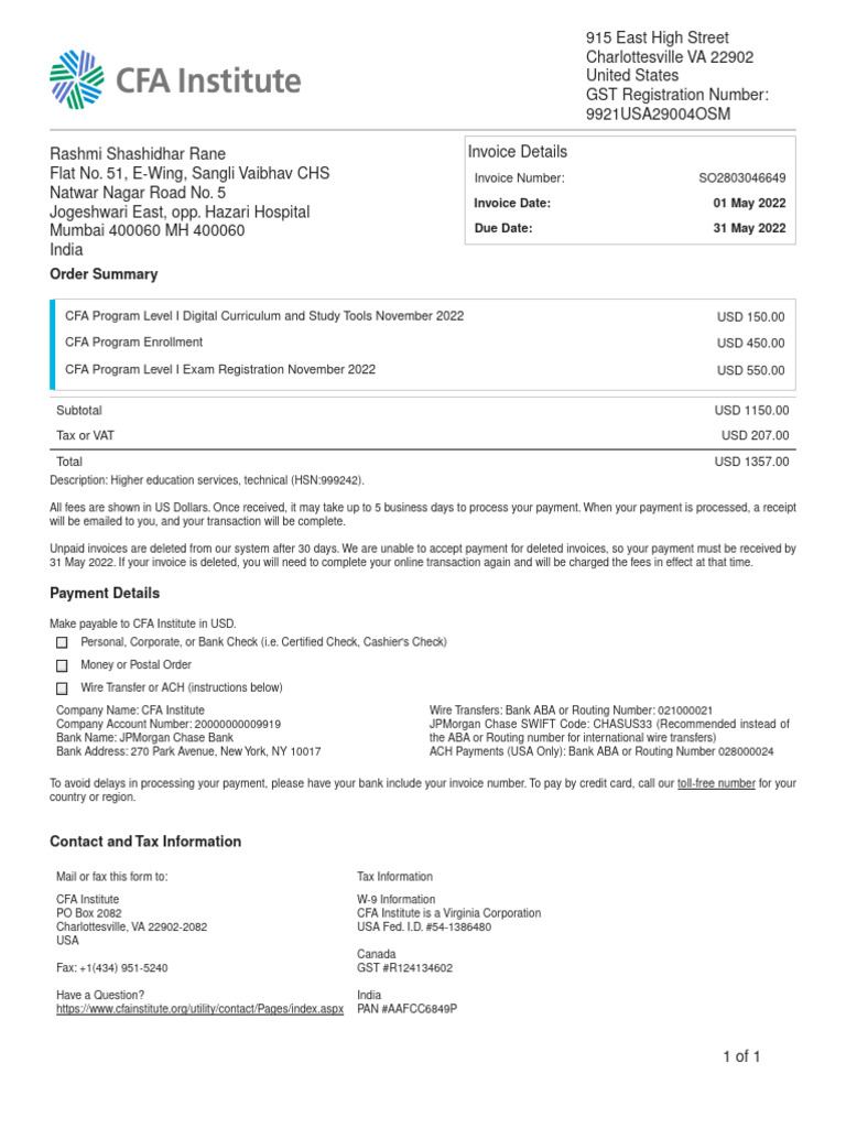 Registration Invoice | PDF | Invoice | Cheque