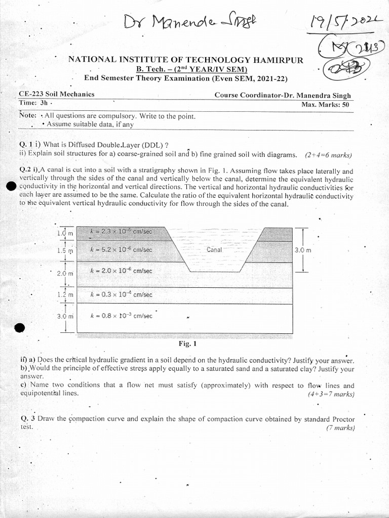 Soil Mech. End Sem Pyq 2022 | PDF | Continuum Mechanics | Civil Engineering
