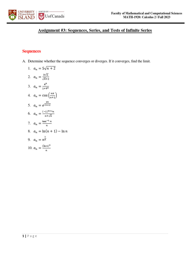 Assignment #3 | PDF | Series (Mathematics) | Sequence