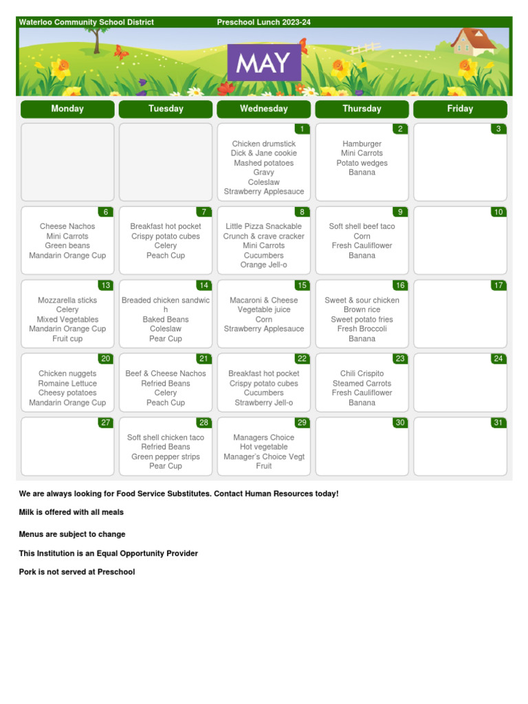 may preschool lunch menu | PDF | Lunch | Cuisine Of The Americas