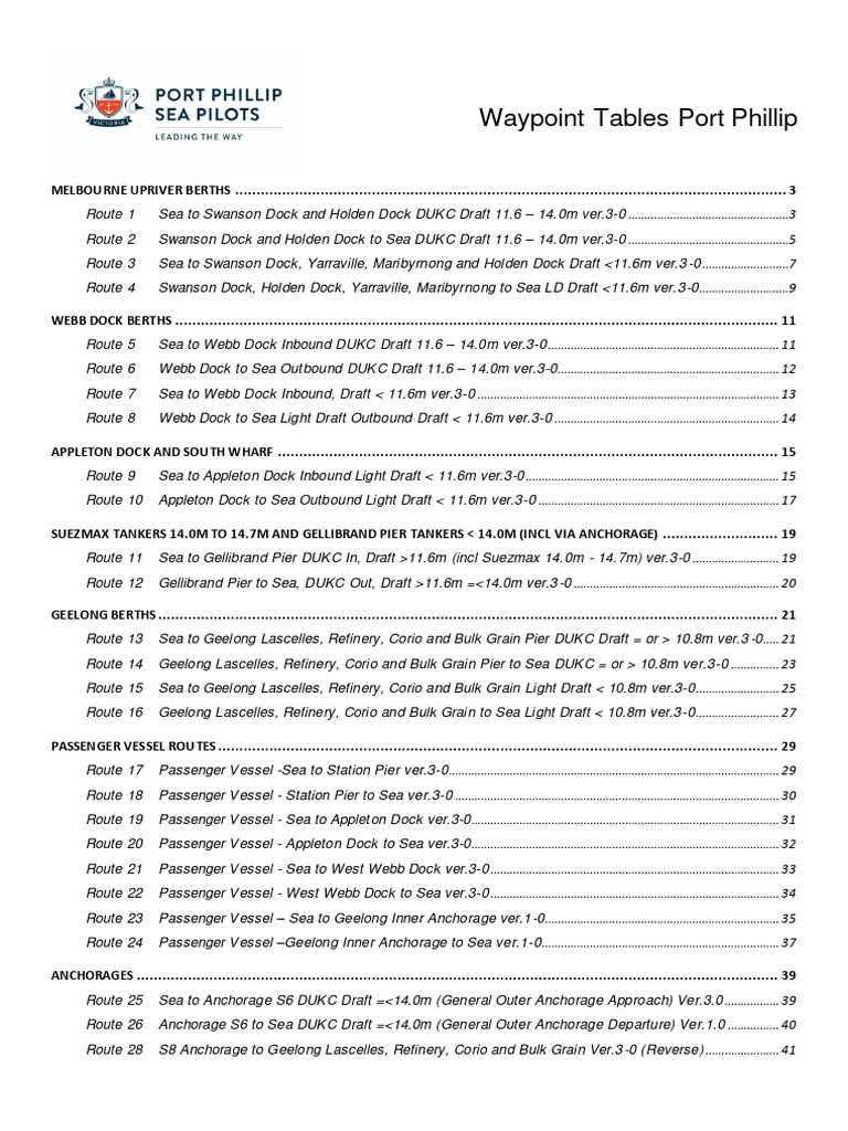 Passage Planning Waypoint List Melbourne and Geelong | PDF
