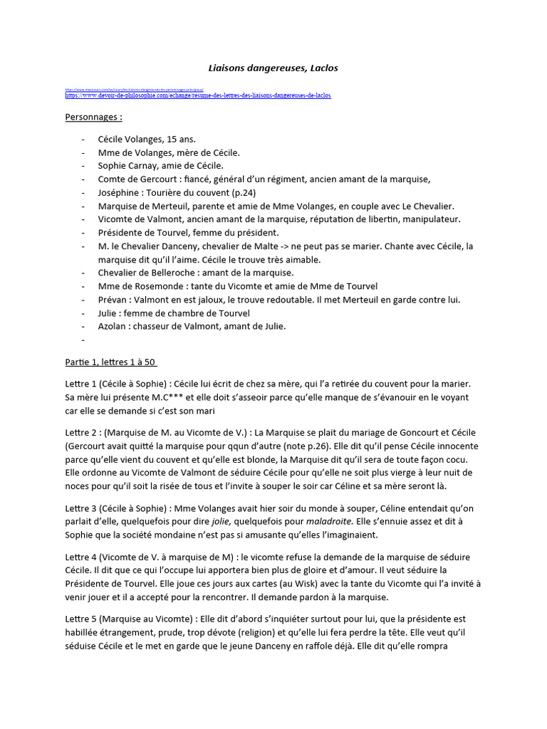 Liaisons Dangereuses Résumé Détaillé | PDF | Émotions