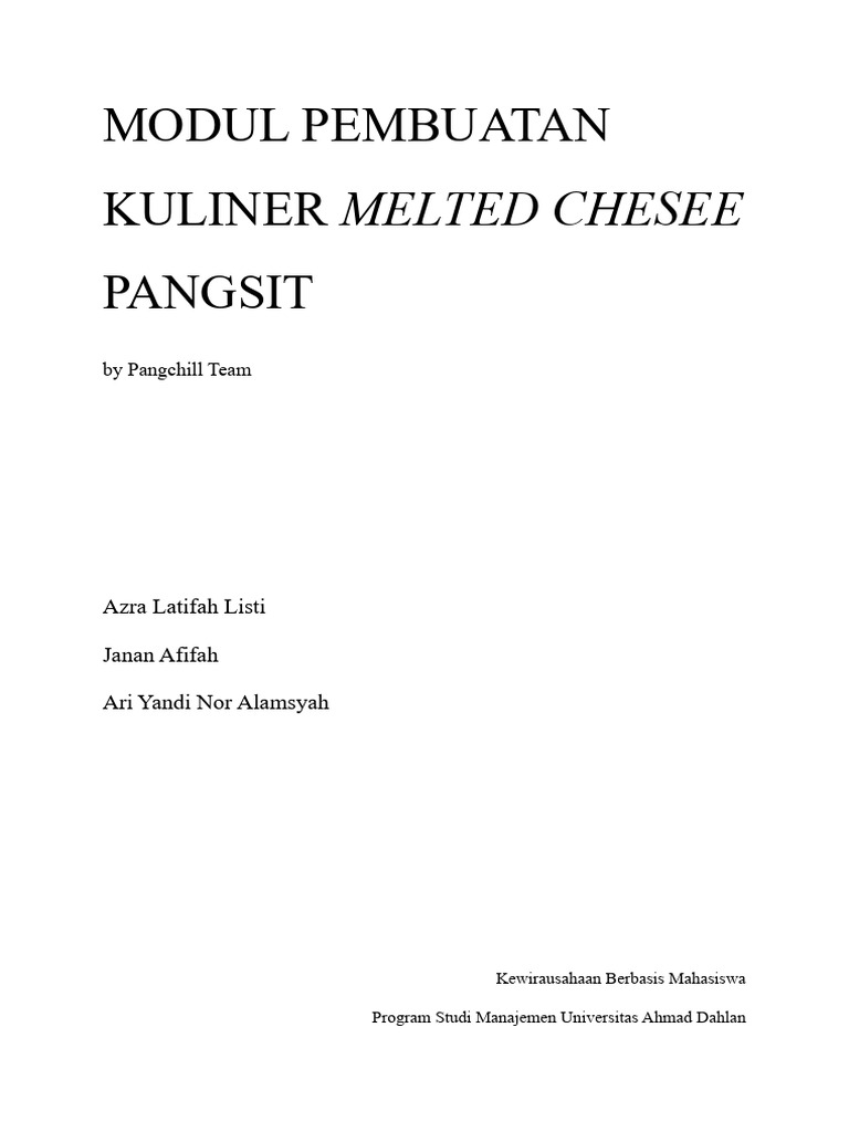 Inkubasi Bisnis Pembuatan Melted Cheese Pangsit (Pangsit Keju Lumer) | PDF