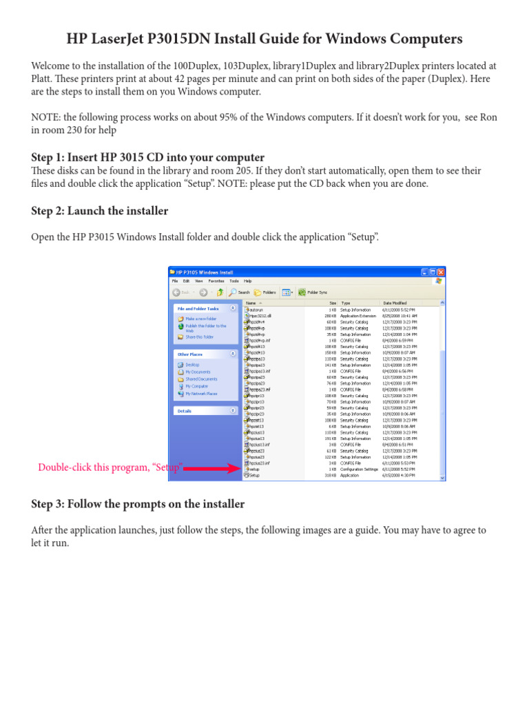 HP P3015DN Windows Install Guide | Download Free PDF | Installation (Computer Programs) | Double ...
